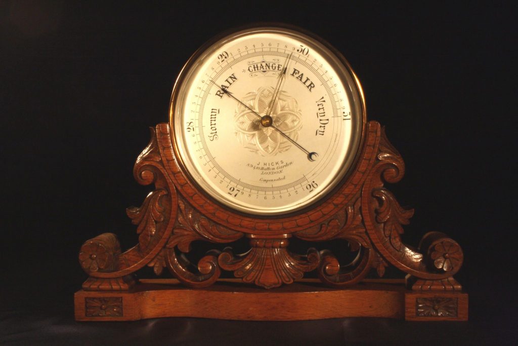 LARGE MANTLE BAROMETER BY HICKS IN CARVED OAK STAND c1890 – Sold ...