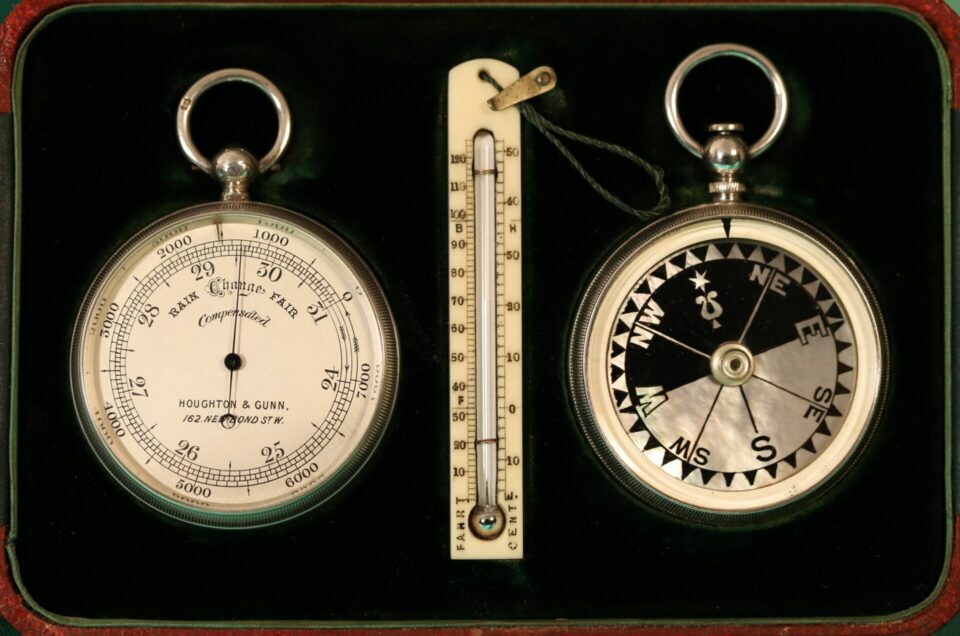 SILVER POCKET BAROMETER TRAVEL COMPENDIUM BY HOUGHTON & GUNN c1895 ...